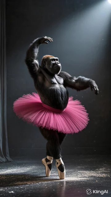 Gorilla In Pink Tutu Dancing Ballet On Stage | AI Video
