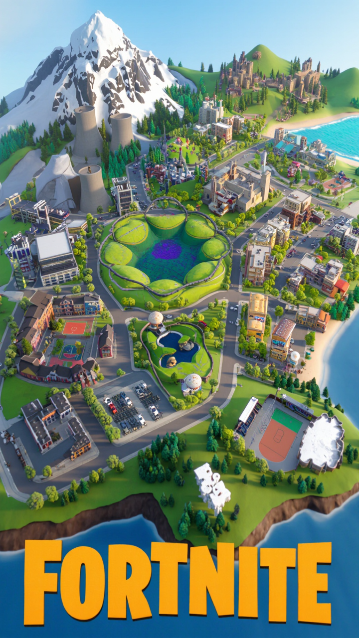 Fortnite Springfield Map 3d Aerial View Simpsons Style Landmarks | AI Image
