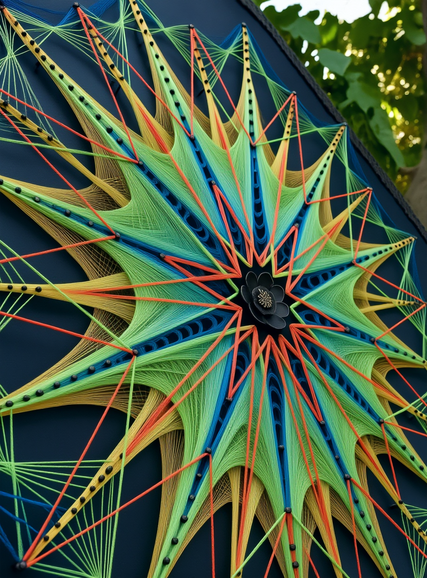 Artisan Strings Logo Design With Colorful String Art Pattern | AI Image