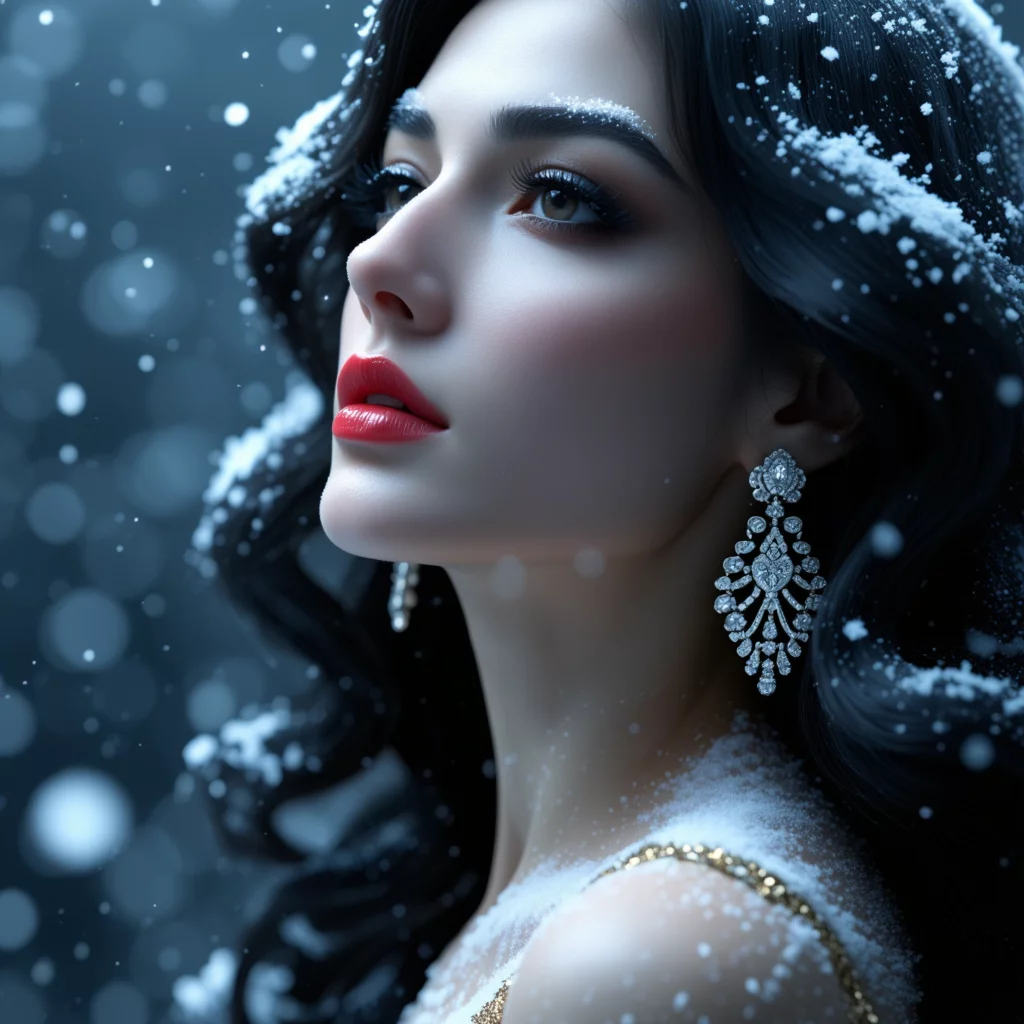 Cinematic Close Up Handsome East Asian Man Gazing At Falling Snow | AI ...