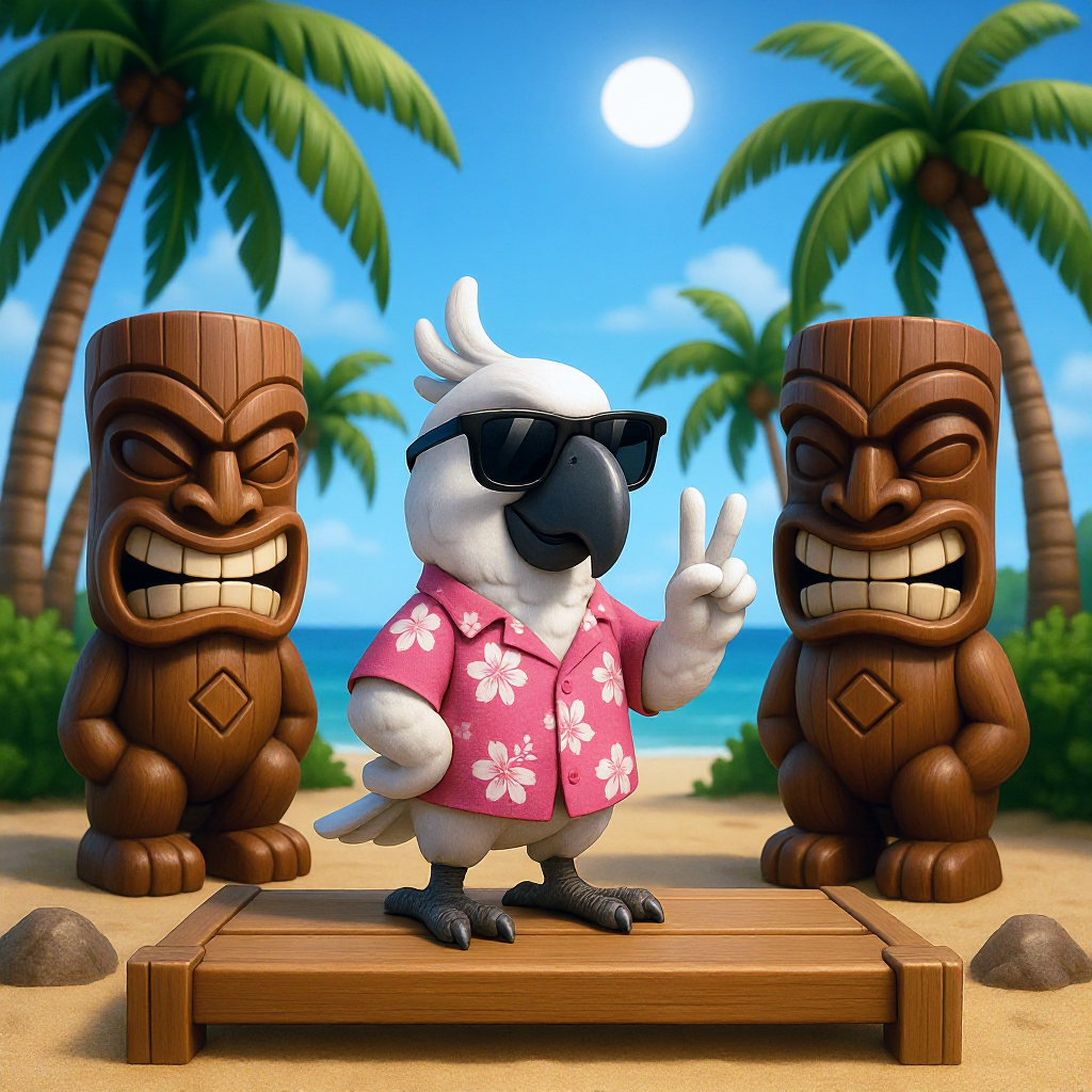 Cockatoo Birthday Party Balloons Confetti Tiki Statues Surprised ...