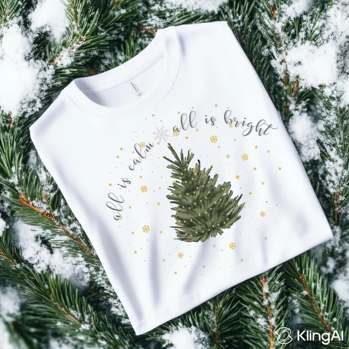 All Is Calm All Is Bright Christmas Tree On White Tshirt | AI Video