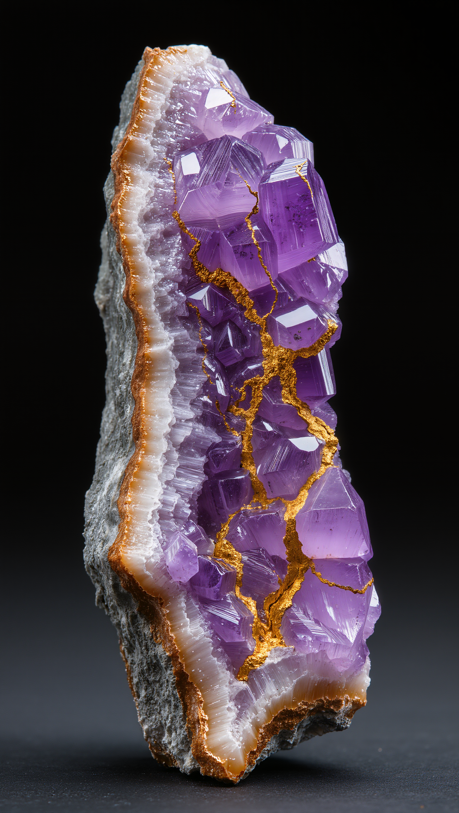 Golden Veined Amethyst Geode Stunning Texture 4k Low Contrast | AI Image