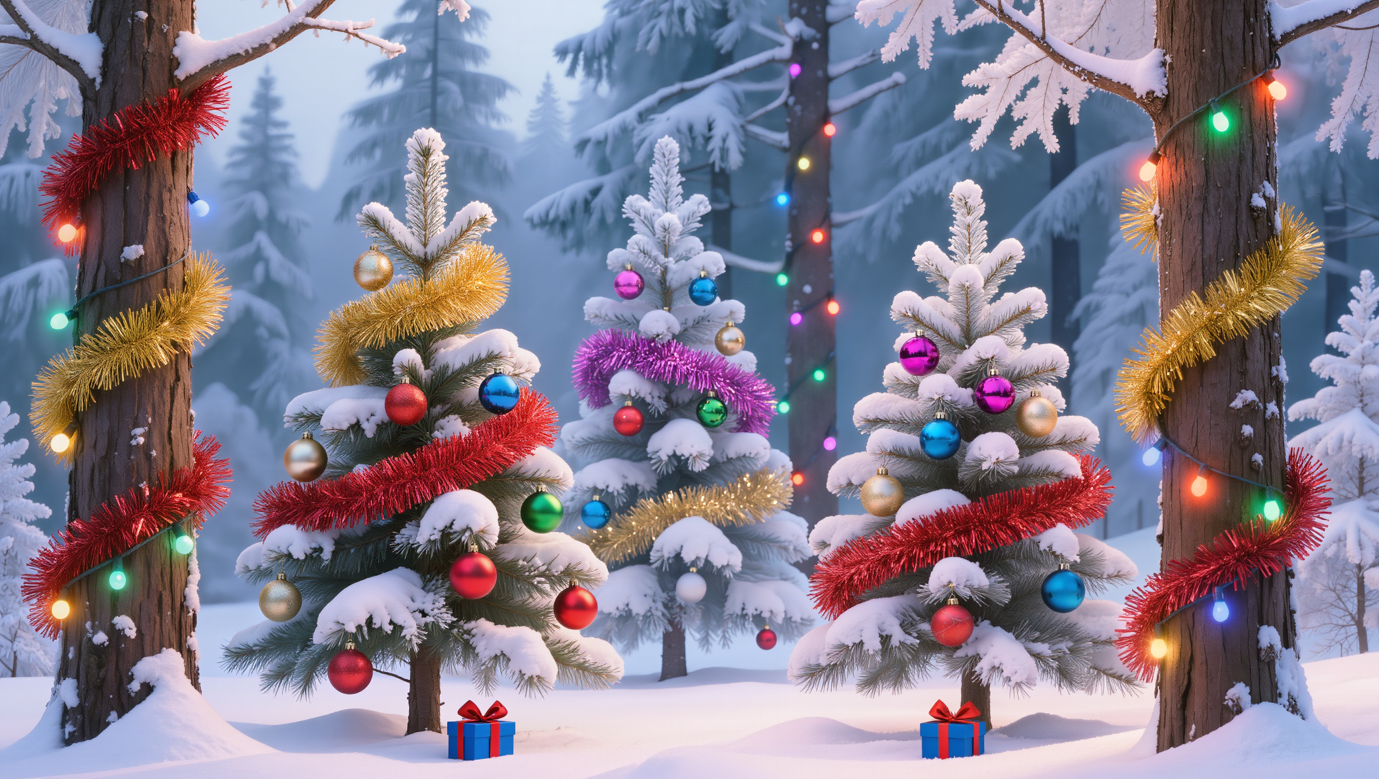 Pop Art Winter Pine Forest New Year 4k Low Contrast Immersive ...