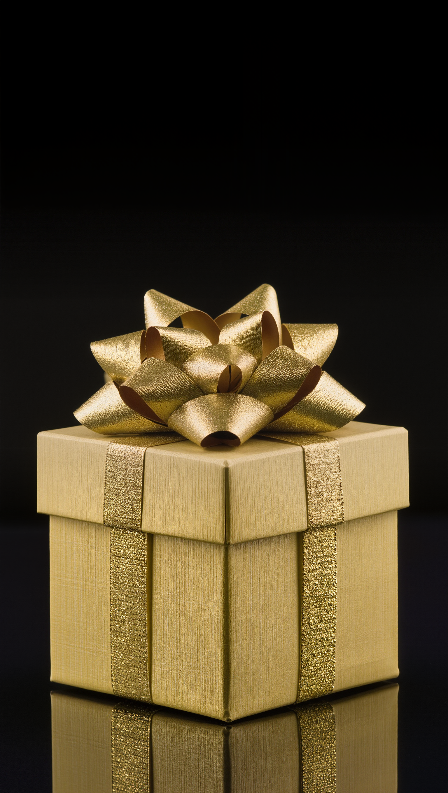 Square Yellow Gift Box Gold Ribbon Large Gold Bow 4k Low Contrast | AI ...