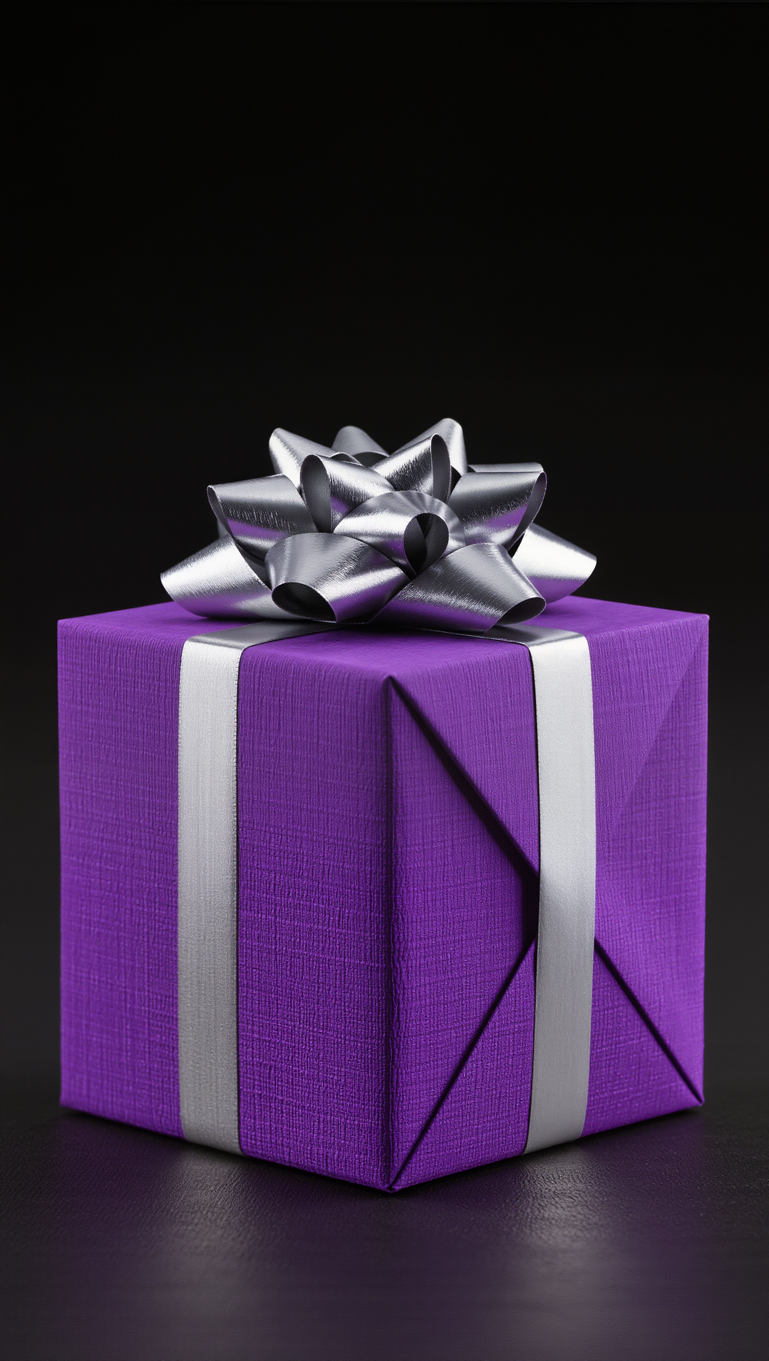 Square Purple Gift Box Silver Ribbon Large Silver Bow 4k Low Contrast ...